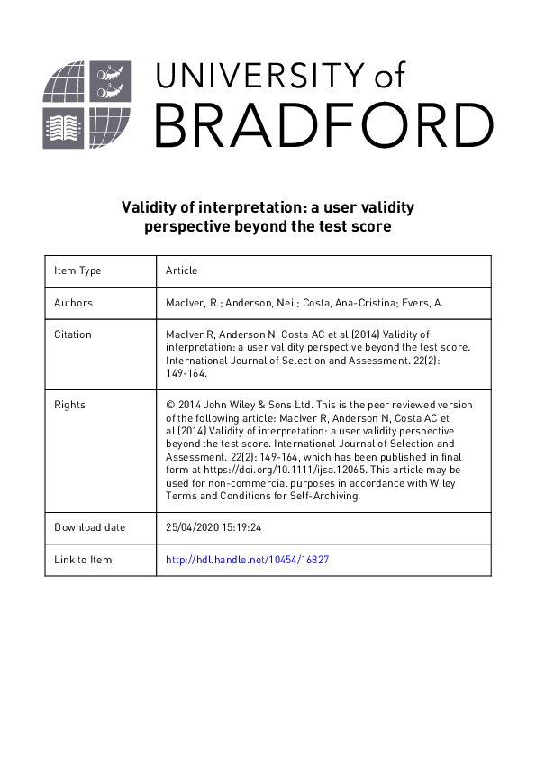 (PDF) Validity of Interpretation: A user validity perspective beyond ...