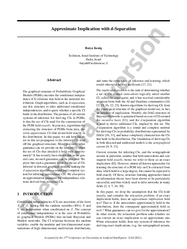 (PDF) Approximate Implication with d-Separation