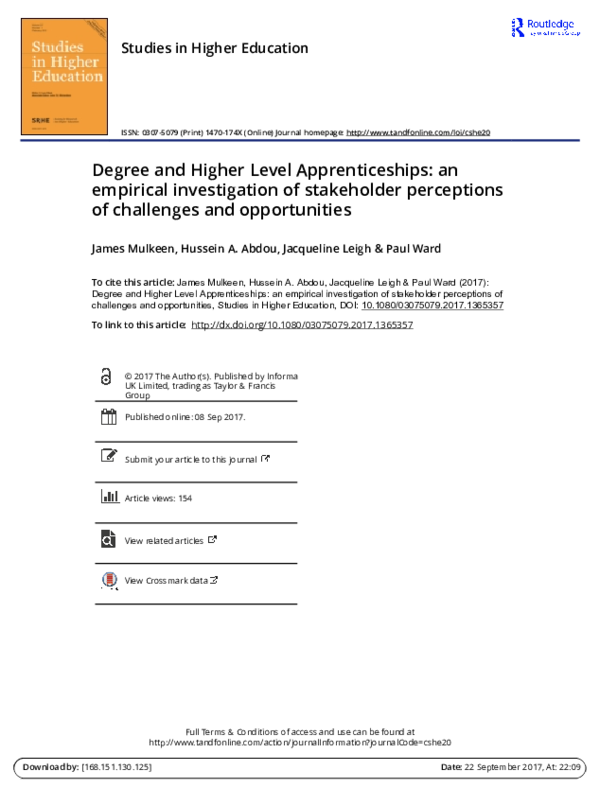 (PDF) Degree and Higher Level Apprenticeships: an empirical investigation of stakeholder ...