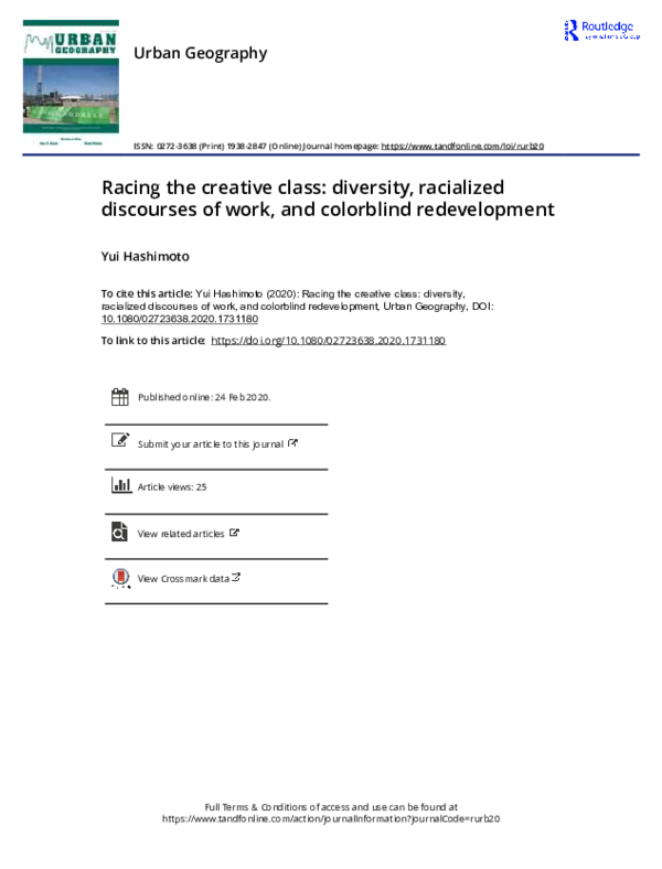 (PDF) Racing the creative class: diversity, racialized discourses of ...