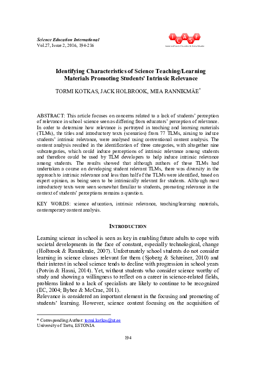 (PDF) Identifying Characteristics of Science Teaching/Learning ...