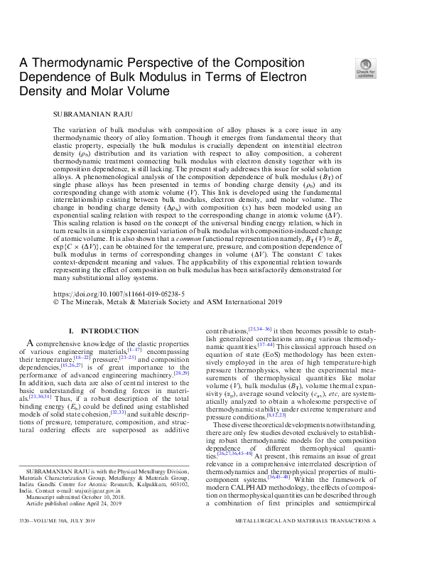 (PDF) A Thermodynamic Perspective of the Composition Dependence of Bulk ...