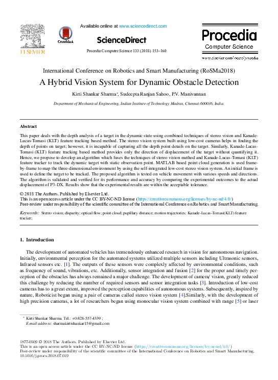 Pdf A Hybrid Vision System For Dynamic Obstacle Detection