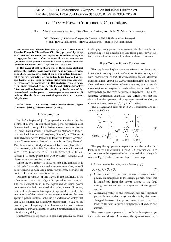 (PDF) p-q Theory power components calculations