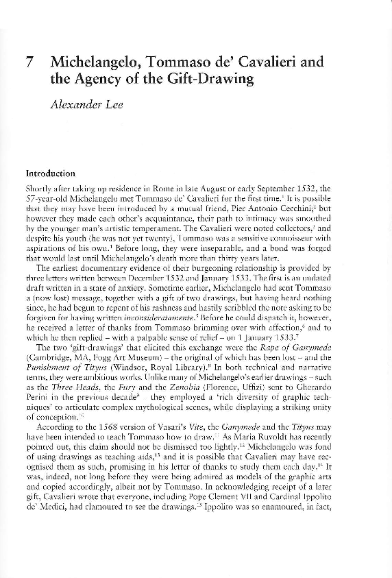 (PDF) 'Michelangelo, Tommaso de' Cavalieri and the Agency of the Gift-Drawing'