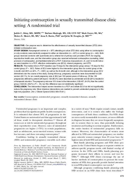 Pdf Initiating Contraception In Sexually Transmitted Disease Clinic