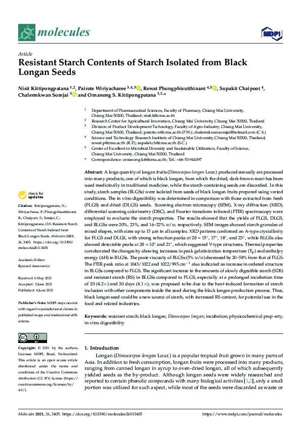 (PDF) Resistant Starch Contents of Starch Isolated from Black Longan Seeds