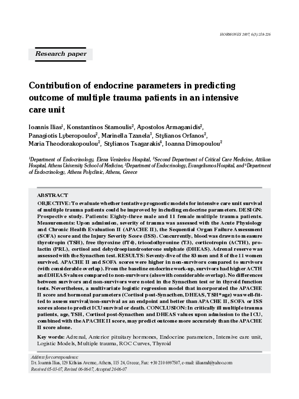(PDF) Contribution of endocrine parameters in predicting outcome of multiple trauma patients in ...