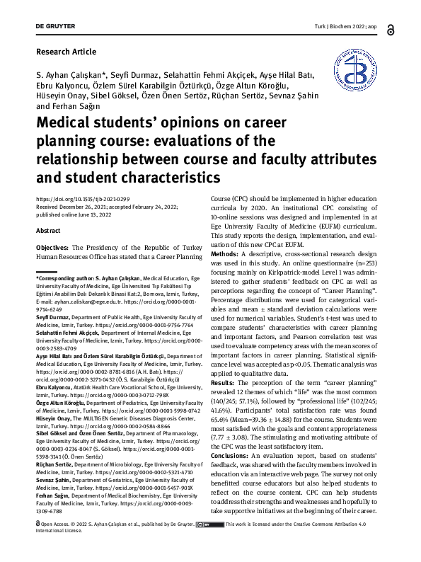 (PDF) Medical students’ opinions on career planning course: evaluations of the relationship ...