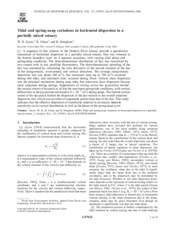 Tidal and spring-neap variations in horizontal dispersion in a ...