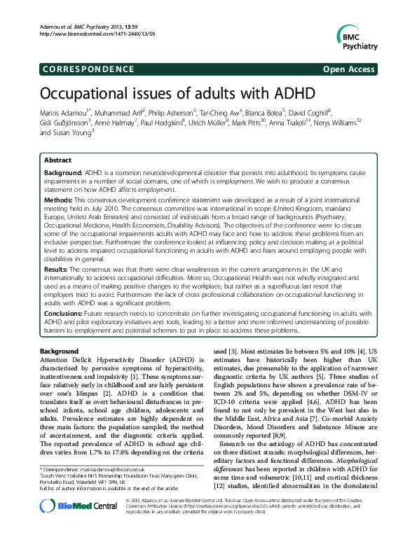 (PDF) Occupational issues of adults with ADHD