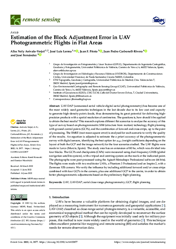 (PDF) Estimation of the Block Adjustment Error in UAV Photogrammetric Flights in Flat Areas