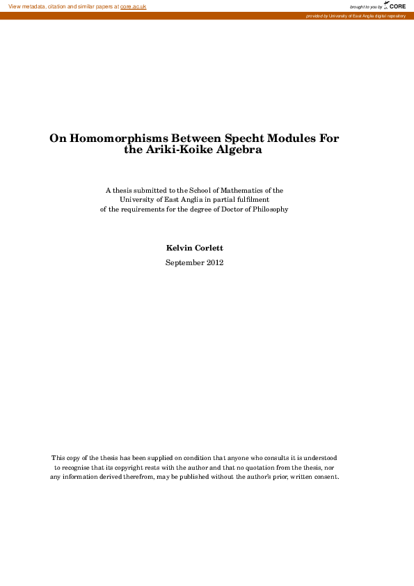 (PDF) On homomorphisms between specht modules for the Ariki-Koike algebra