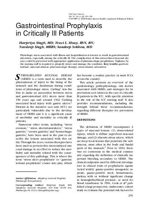 (PDF) Gastrointestinal Prophylaxis in Critically Ill Patients