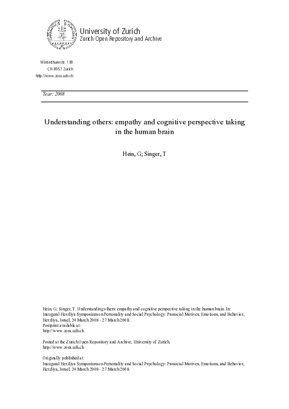 (PDF) Understanding others: empathy and cognitive perspective taking in the human brain