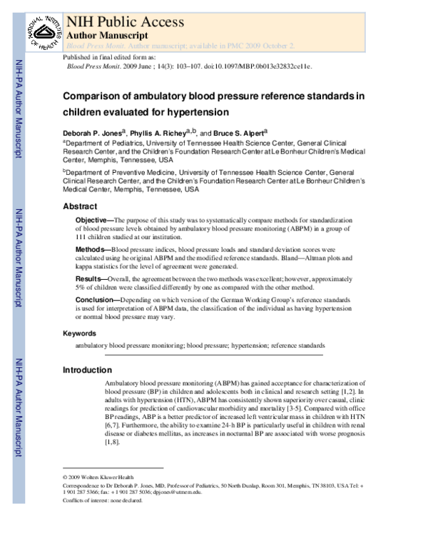 (PDF) Comparison of ambulatory blood pressure reference standards in ...