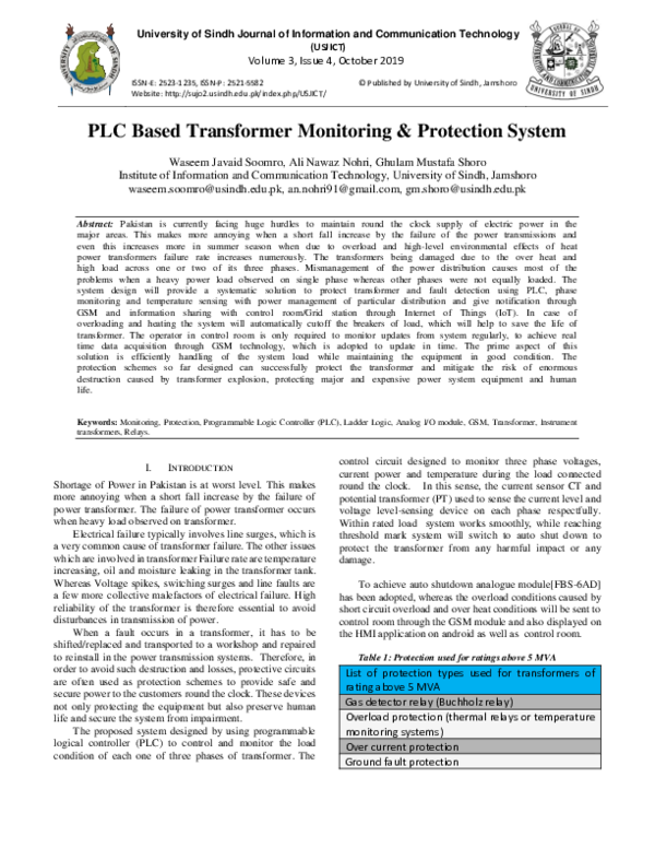 (PDF) PLC based Transformer Monitoring & Protection System (PDF) PLC based Transformer Monitoring & Protection System