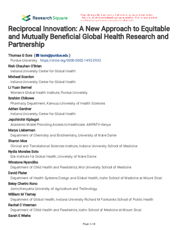 (PDF) Reciprocal Innovation in Global Health Research