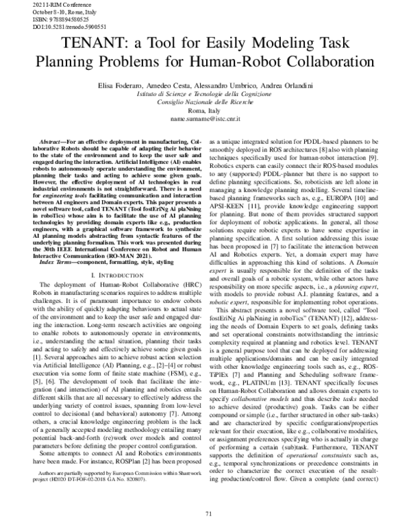 (PDF) TENANT: a Tool for Easily Modeling Task Planning Problems for Human-Robot Collaboration