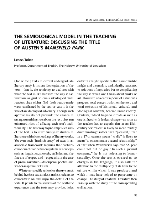 (PDF) The Semiological Model in the Teaching of Literature: Discussing ...