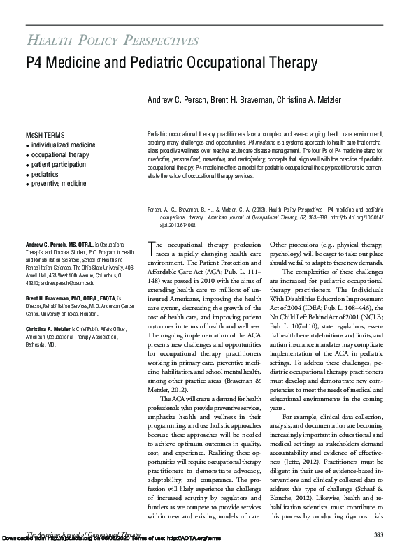 (PDF) P4 Medicine and Pediatric Occupational Therapy