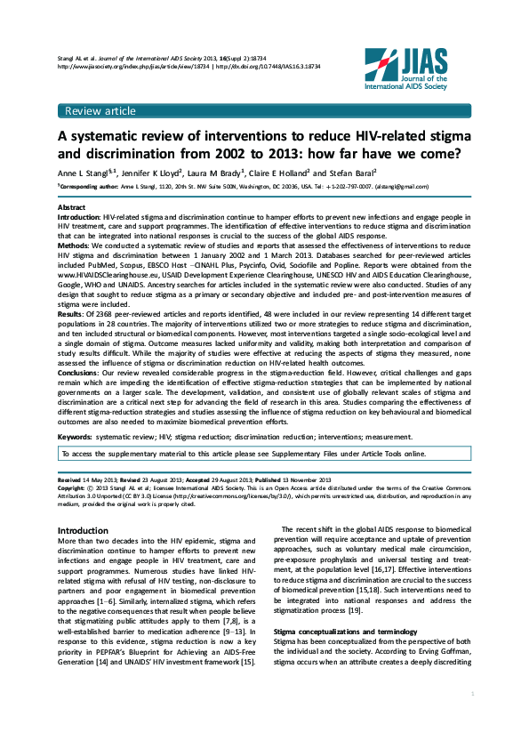 (PDF) A systematic review of interventions to reduce HIV-related stigma ...