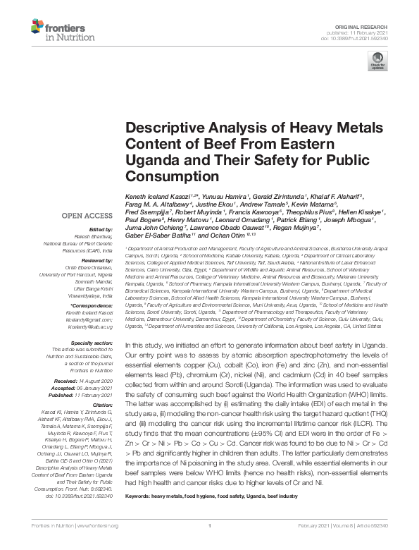 (PDF) Descriptive Analysis of Heavy Metals Content of Beef From Eastern ...