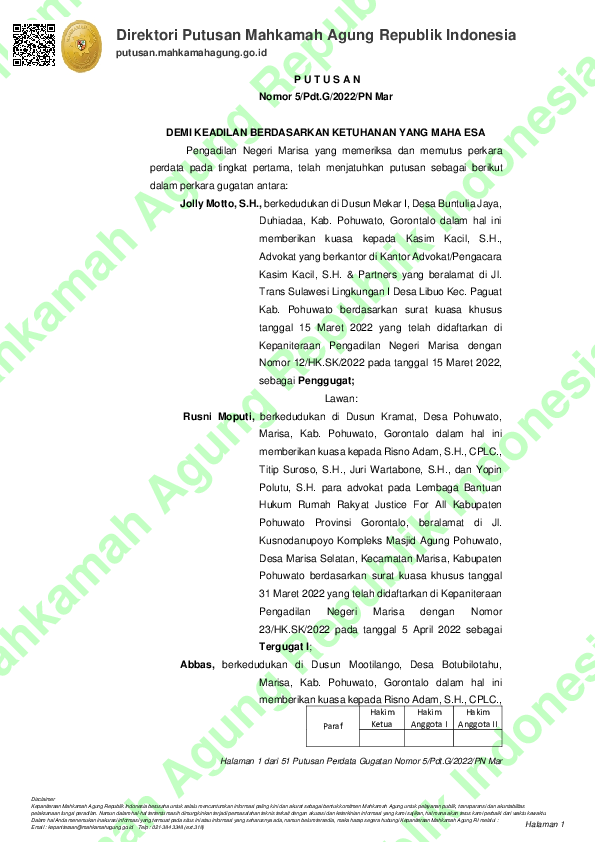 (PDF) Putusan 5 pdt.g 2022 pn mar