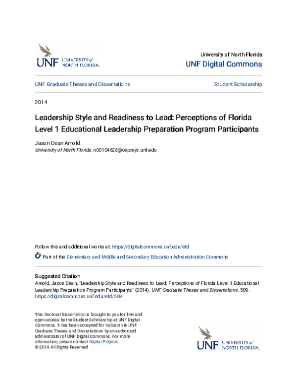 (PDF) Leadership Style and Readiness to Lead: Perceptions of Florida ...