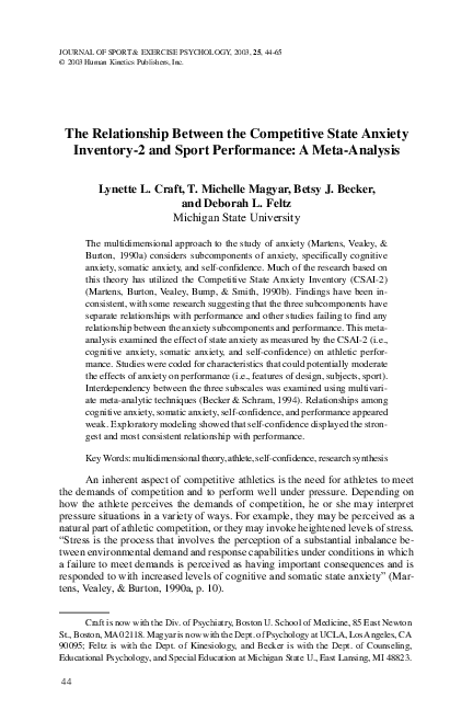 (PDF) The Relationship between the Competitive State Anxiety Inventory-2 and Sport Performance ...