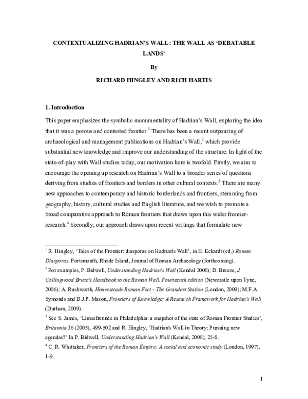 (PDF) Contextualizing Hadrian’s Wall: The Wall As ‘Debatable Lands’