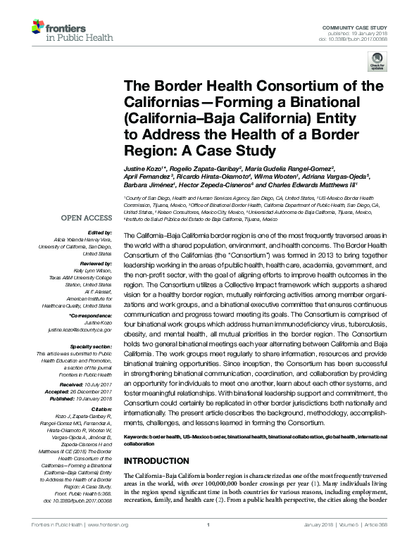 (PDF) The Border Health Consortium of the Californias—Forming a ...