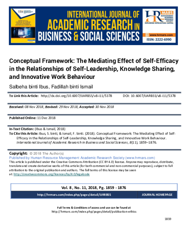 (PDF) Conceptual Framework: The Mediating Effect of Self-Efficacy in ...