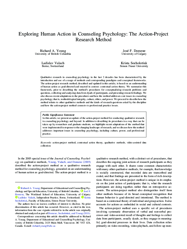 (PDF) Exploring human action in counseling psychology: The action ...