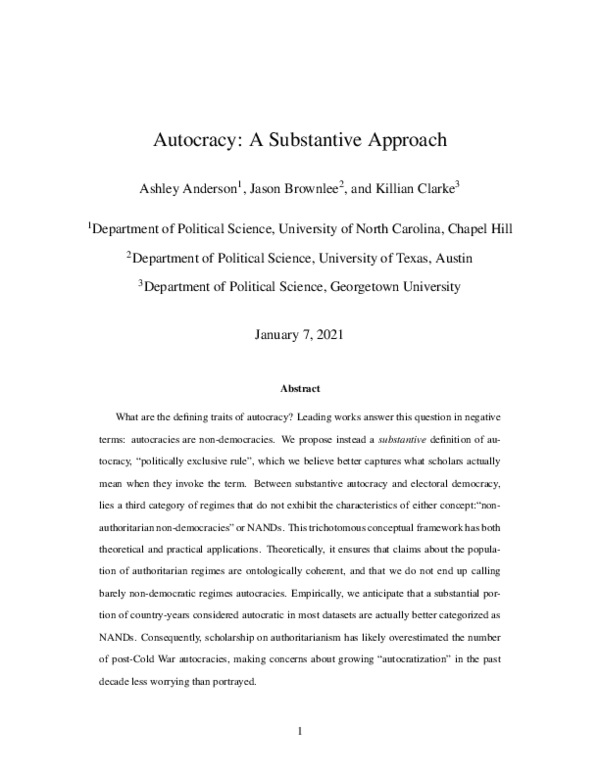(PDF) Autocracy: A Substantive Approach