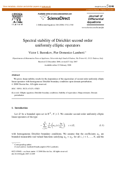(PDF) Stability of Eigenvalues in Dirichlet Elliptic Operators