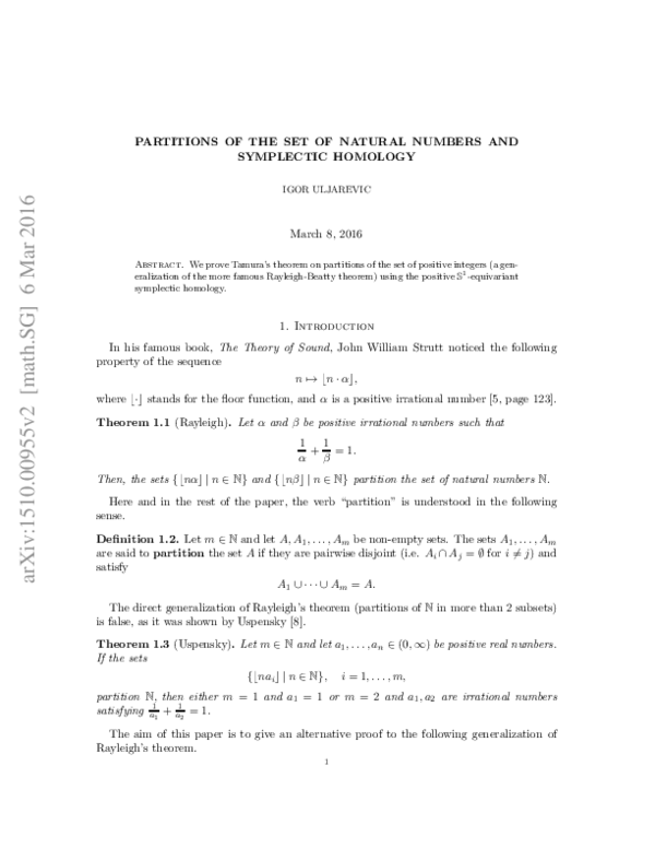 (PDF) Partitions of the set of natural numbers and symplectic homology