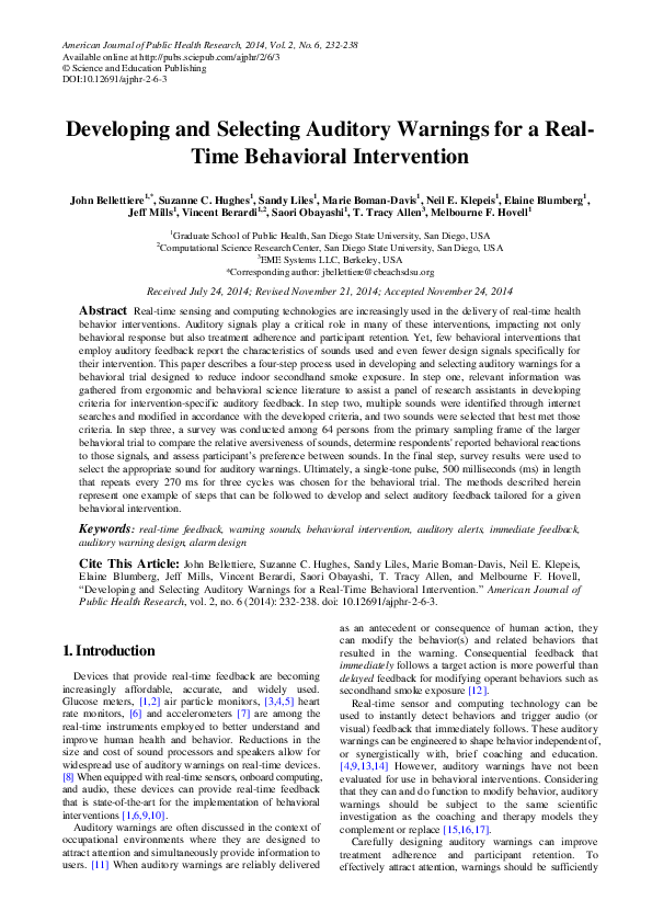 (PDF) Developing and Selecting Auditory Warnings for a Real-Time Behavioral Intervention