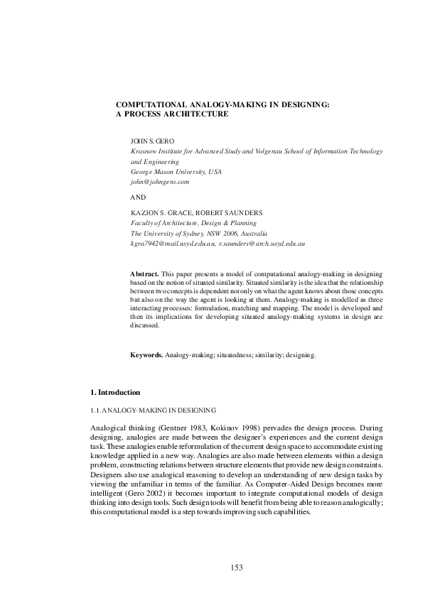 Pdf Computational Analogy Making In Designing 153 Computational