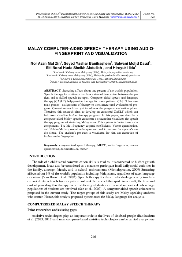 (PDF) Malay computer-aided speech therapy using audiofingerprint