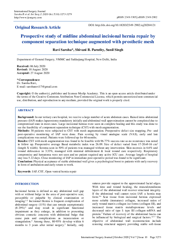 (PDF) Prospective study of midline abdominal incisional hernia repair ...