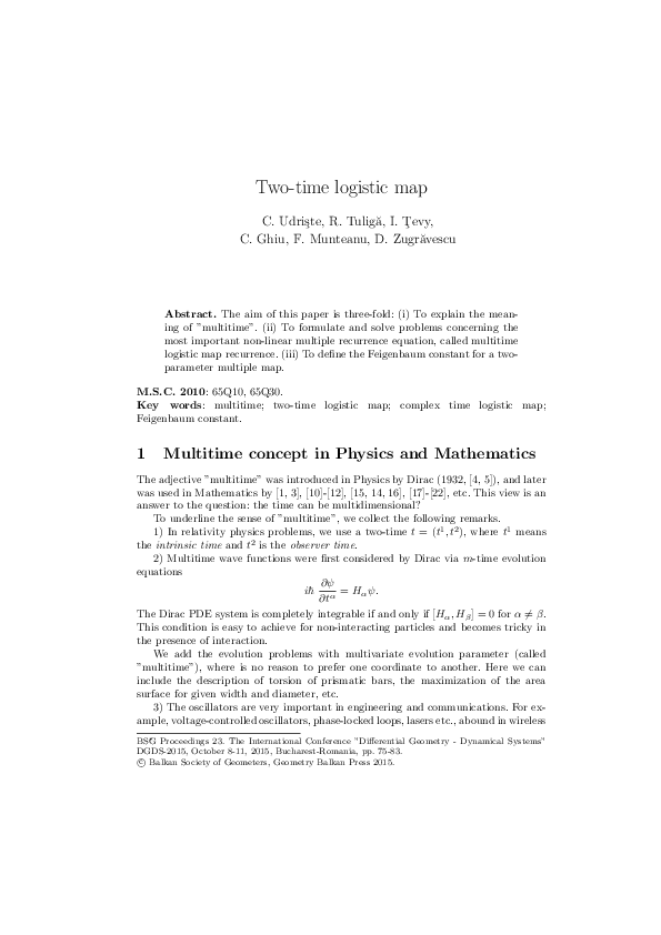 Pdf Two Time Logistic Map