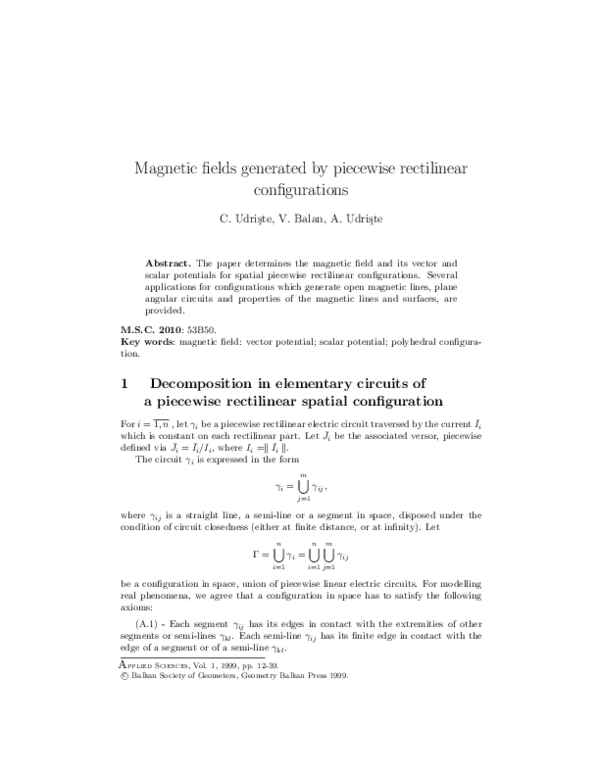 (PDF) Magnetic Fields from Piecewise Rectilinear Configs