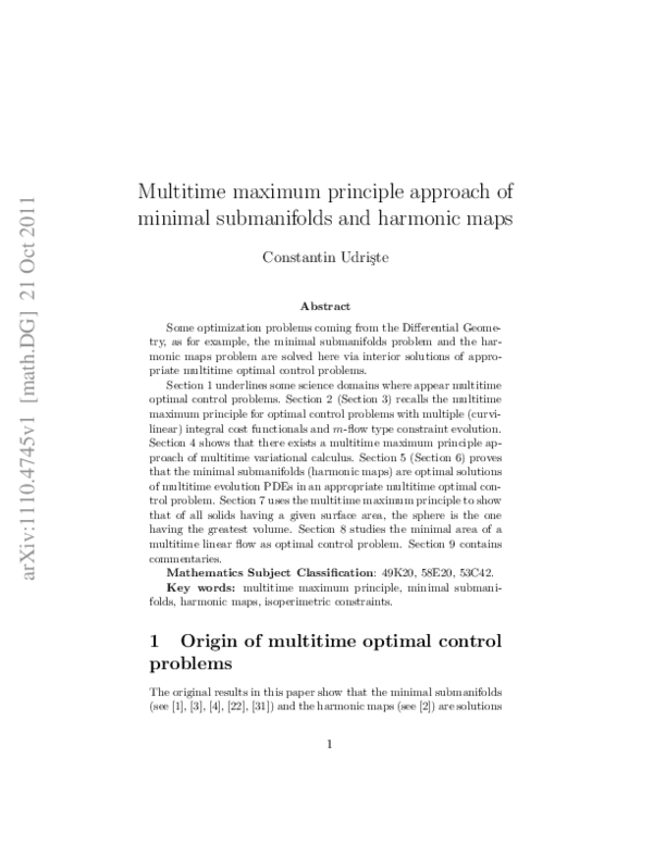 (PDF) Multitime maximum principle approach of minimal submanifolds and ...