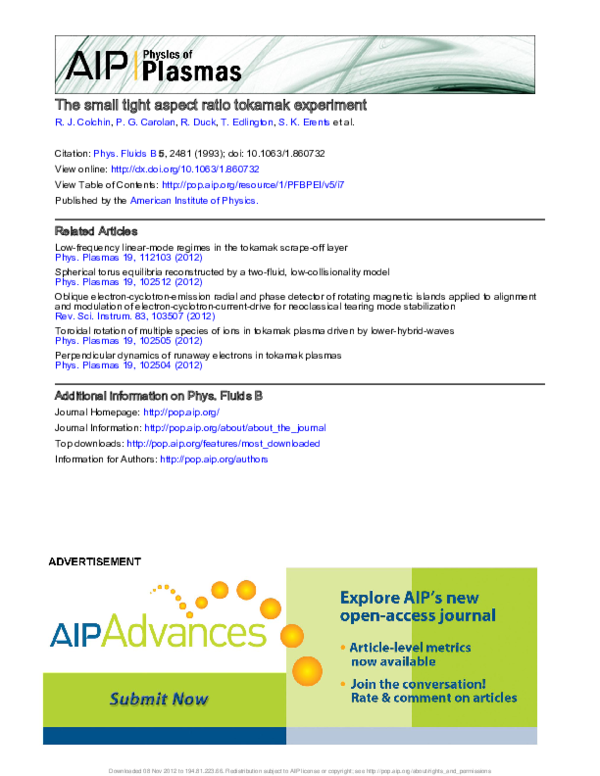 (PDF) The small tight aspect ratio tokamak experiment