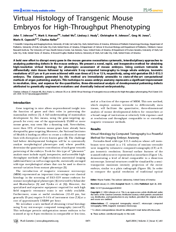 (PDF) Virtual Histology of Transgenic Mouse Embryos for High-Throughput ...