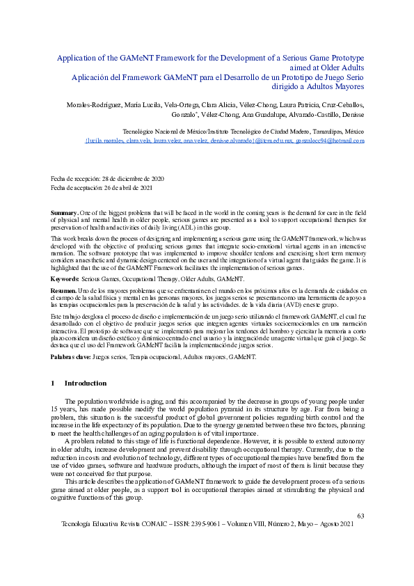 (PDF) Application of the GAMeNT Framework for the Development of a ...