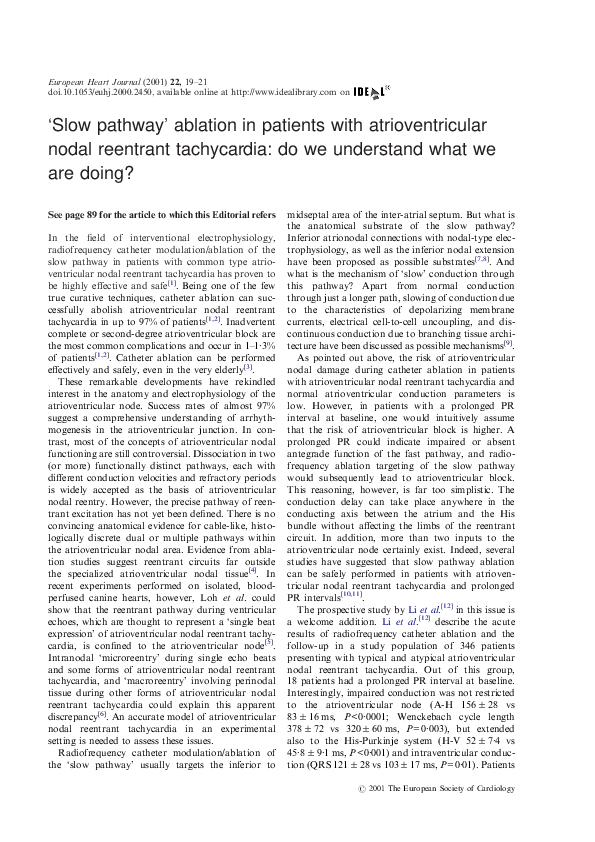 (PDF) Slow pathway' ablation in patients with atrioventricular nodal reentrant tachycardia: do ...