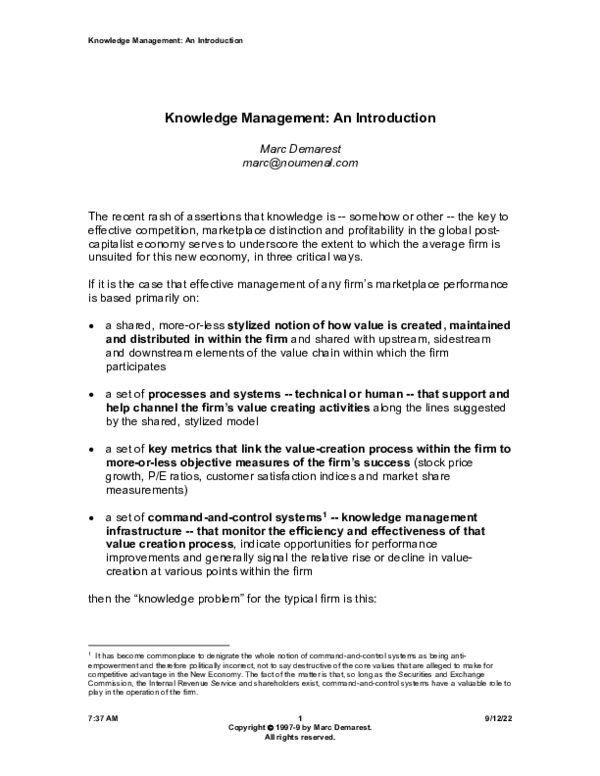 (PDF) Knowledge management: an introduction
