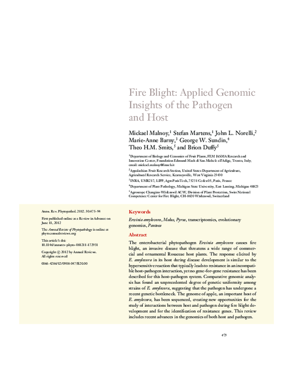 (PDF) Fire Blight: Applied Genomic Insights of the Pathogen and Host